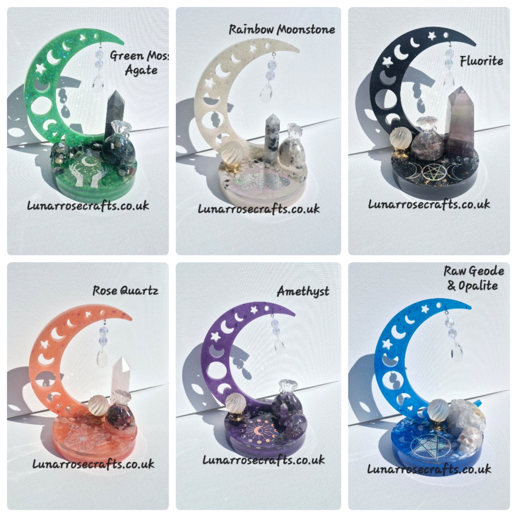 Unique Gemstone Moon Ornaments by Lunar Rose Crafts | Lunar Rose Crafts